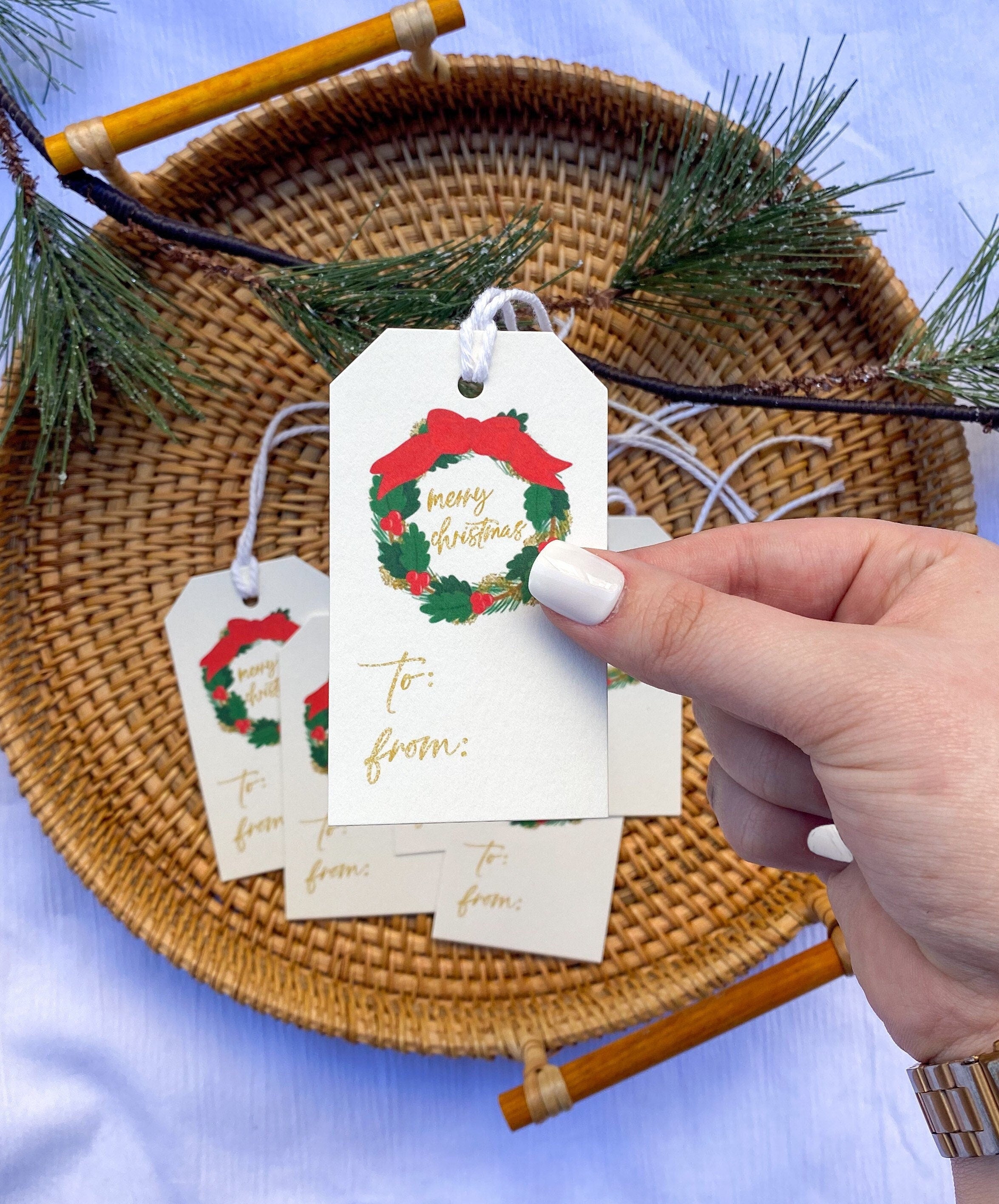 Merry Christmas Wreath Gift Tags SET of 8 – allegrapaperco